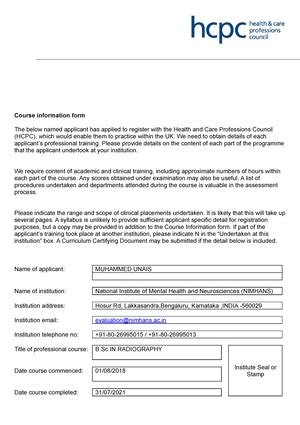 Hcpc Course Information Form Course Information Form Note To Applicant This Form Needs To Be