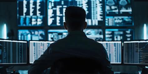 Premium Photo Cybersecurity Expert Vigilantly Monitoring Screens With Data And Code For
