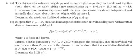 solved 2 a two objects with unknown weights μ1 and μ2 are