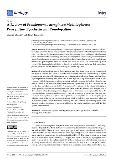 Pdf A Review Of Pseudomonas Aeruginosa Metallophores Pyoverdine