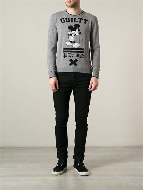 Lyst Philipp Plein Mickey Mouse Print Sweater In Gray For Men
