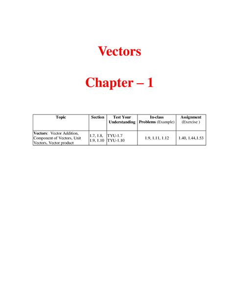 Chapter 1 Vectors Vectors Chapter 1 Topic Section Test Your Understanding In Class