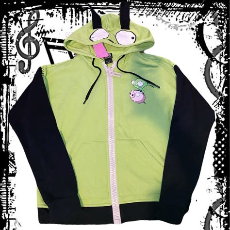 ☆description Lime Green Invader Zim Zip Up Hoodie Depop