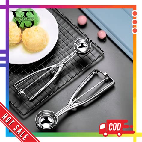 Sendok Scoop Ice Cream Stainless Steel Alat Skop Es Krim Bulat Besar Scoop Ice Cream Premium