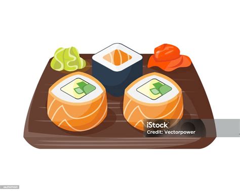 초밥 일본 요리 전통 음식 평면 건강 한 미식가 아이콘 및 동양 식당 밥 아시아 식사 격판덮개 문화 롤 벡터 일러스트 레이 션