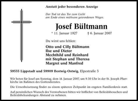 Traueranzeigen Von Josef Bültmann Trauer In Nrw De