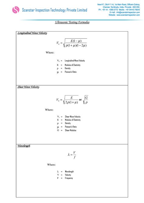 Ultrasonic Testing Formulas Studocu