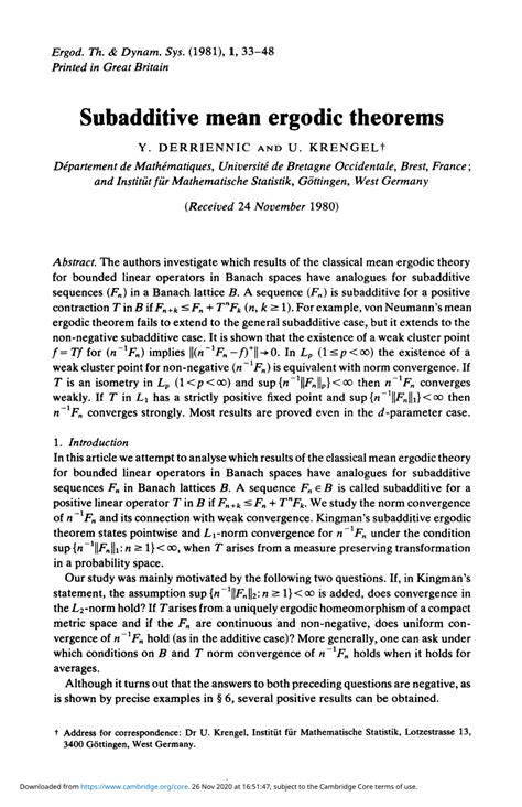 Pdf Subadditive Mean Ergodic Theorems