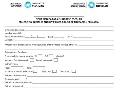 Ficha médica el Ministerio de Salud recorrerá las escuelas Ventana