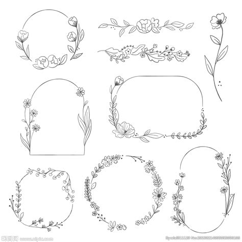 黑白线描花卉边框素材设计图 花边花纹 底纹边框 设计图库 昵图网