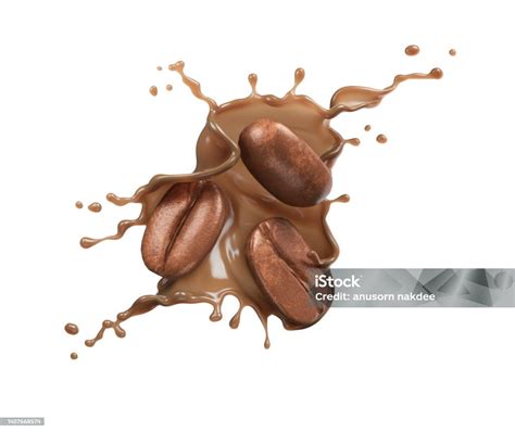 커피 콩이 떨어지는 우유 커피 스플래쉬 3d 일러스트레이션 물이 튀는에 대한 스톡 사진 및 기타 이미지 물이 튀는 카페 개념 Istock
