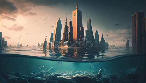 Flooded Modern City Global Warming Stock Illustration Illustration Of