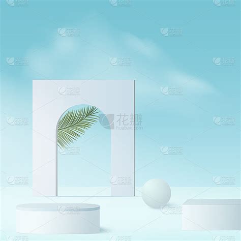 抽象背景与蓝色几何三维天空讲台矢量插图