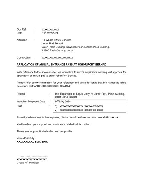 Application Letter Johor Port Annual Pass Application Pdf