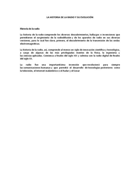 La Historia De La Radio Y Su Evolución Pdf