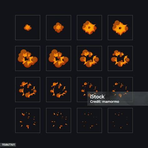 벡터 플래시 폭발 효과 폭탄 붐의 상단보기 만화 폭발 애니메이션 게임 프레임입니다 개념에 대한 스톡 벡터 아트 및 기타 이미지 개념 그래픽 사용자 인터페이스 만화