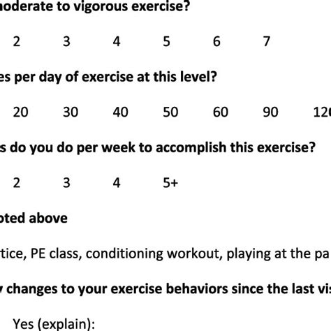 Exercise Assessment Questionnaire Used To Quantitate Physical Activity Download Scientific