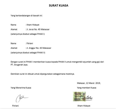 Contoh Surat Kuasa Pengambilan Gaji Karyawan Aktif Dan Pensiunan