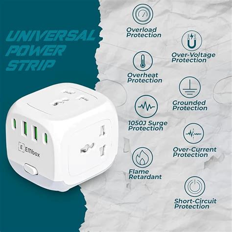 Extension Board With USB C And USB A Ports Compact Extension Cord Multi Plug Socket With Safety