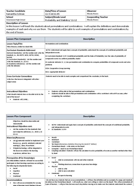 Permutations And Combinations Lesson Plan Download Free Pdf National Council Of Teachers Of