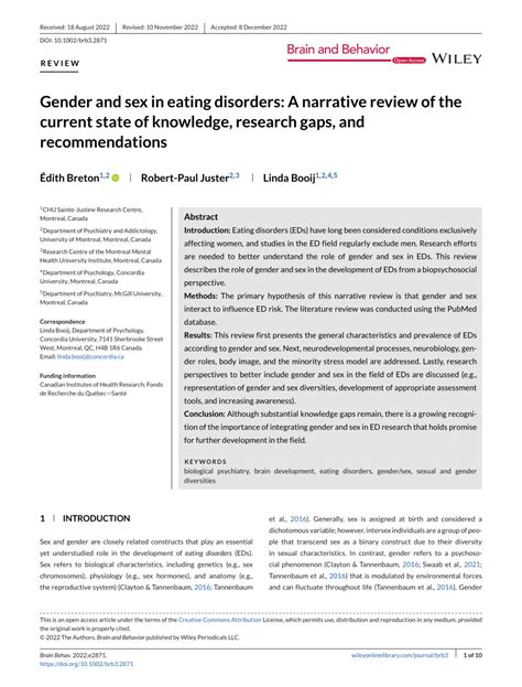 Pdf Gender And Sex In Eating Disorders A Narrative Review Of The