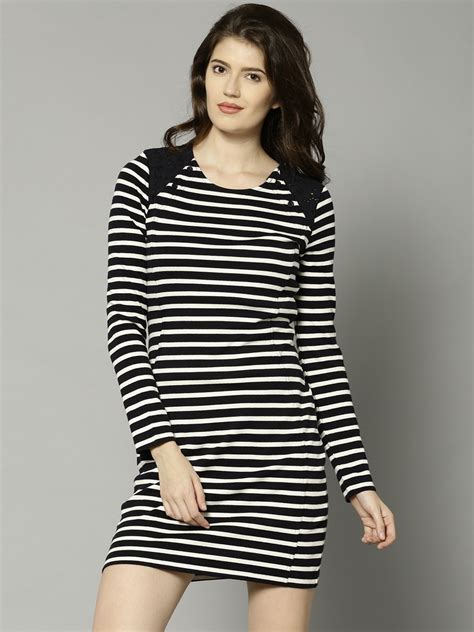 Buy French Connection Women Black And White Striped Sheath Dress