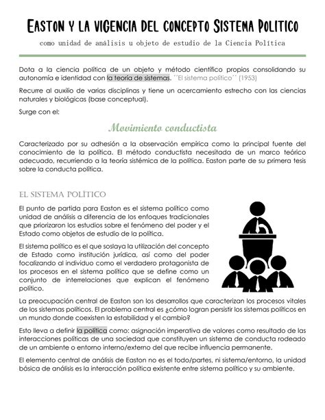 SOLUTION Easton Y La Vigencia Del Concepto Sistema Pol Tico Studypool