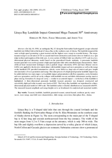 Pdf Lituya Bay Landslide Impact Generated Mega Tsunami 50th Anniversary