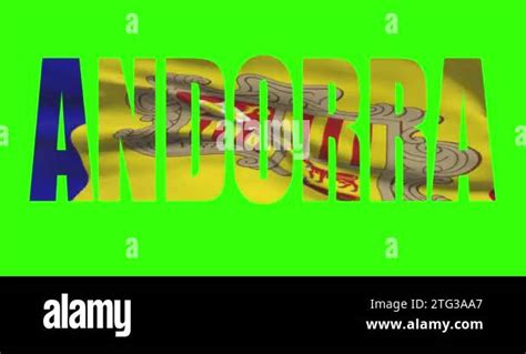 andorra country lettering word text with flag waving animation on green