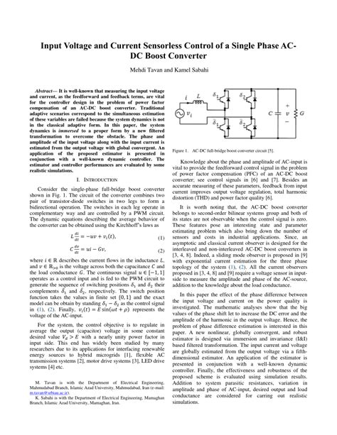 Pdf Input Voltage And Current Sensorless Control Of A Single Phase Ac Dc Boost Converter