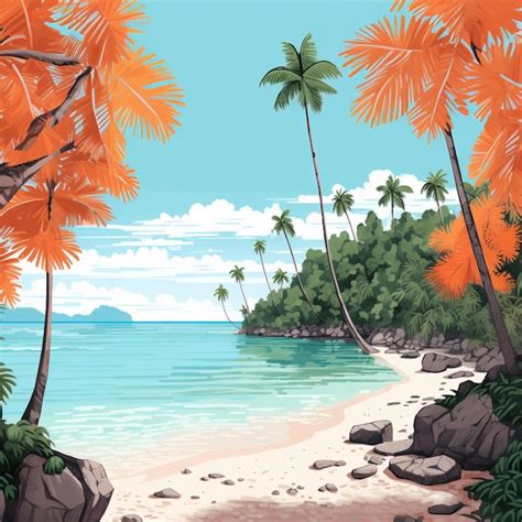 Premium AI Image Cartoon Anime Beautiful Relax Beach With Clear Water