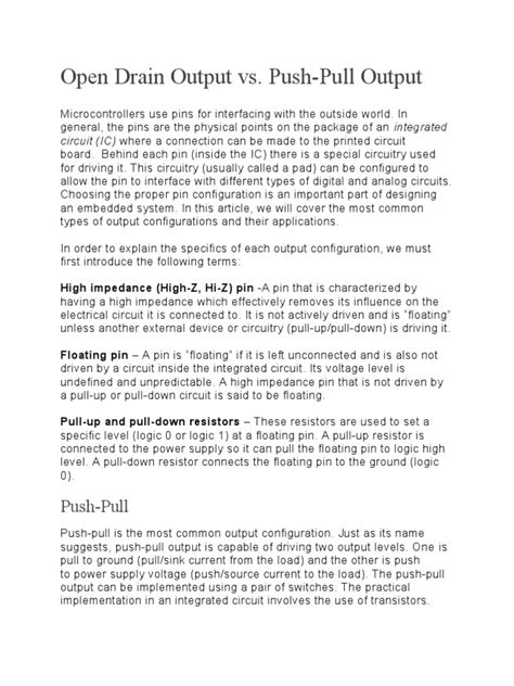 Open Drain Output Vs Push Pull Output Pdf Computer Engineering
