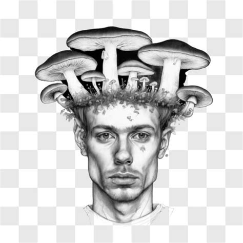 Download Man With Mushrooms On Head Artistic Representation Sketches