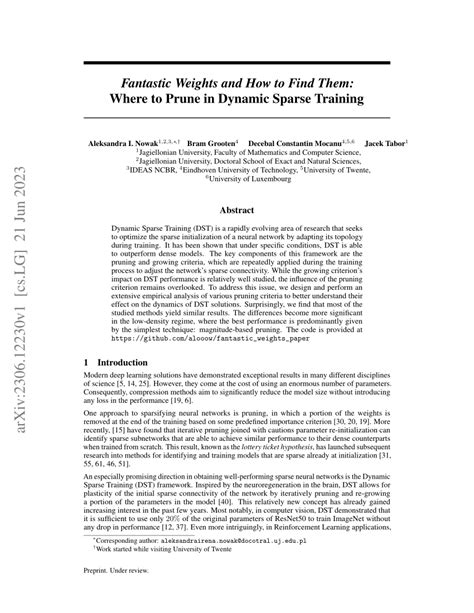 Pdf Fantastic Weights And How To Find Them Where To Prune In Dynamic