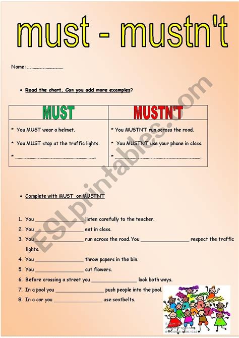 Must Mustnt ESL Worksheet By Evelinafa