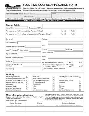 Fillable Online FULL TIME COURSE APPLICATION FORM Fax Email Print