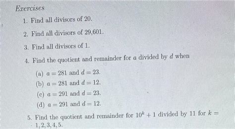 Solved Exercises Find All Divisors Of Find All Chegg