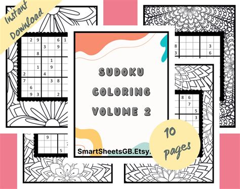 Sudoku Coloring Pages Volume 2 Colouring For Adults Printable Instant Download Teens Coloring