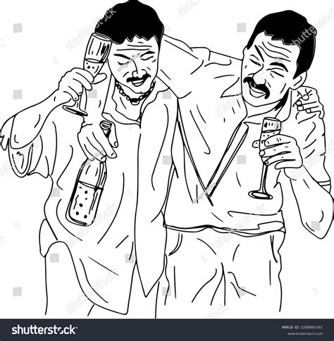 Sketch Drawing Two Drunk Friend Holding Stock Vector Royalty Free