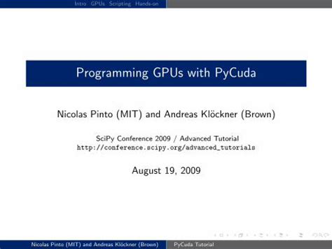 Pdf Programming Gpus With Pycuda Scipyconference Scipy Org Static Wiki Scipy Pycuda Tut