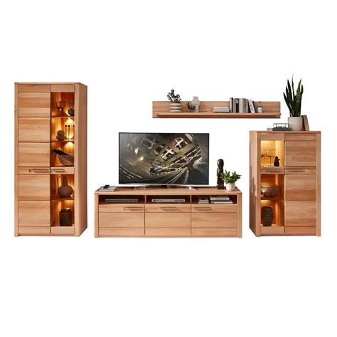 Lomadox Wohnwand Newton 36 4 St 4 Tlg Front Kernbuche Massiv