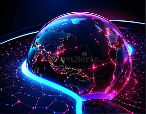 Abstract Digital World Map Globe Concept Of Global Connection Network And Data Transfer