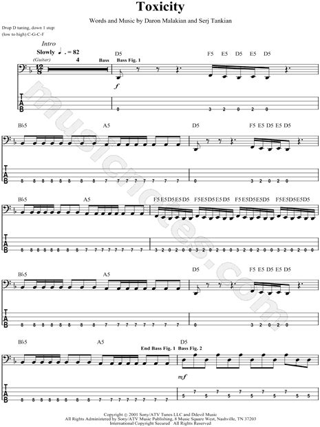 System Of A Down Toxicity Bass Tab In D Minor Download And Print