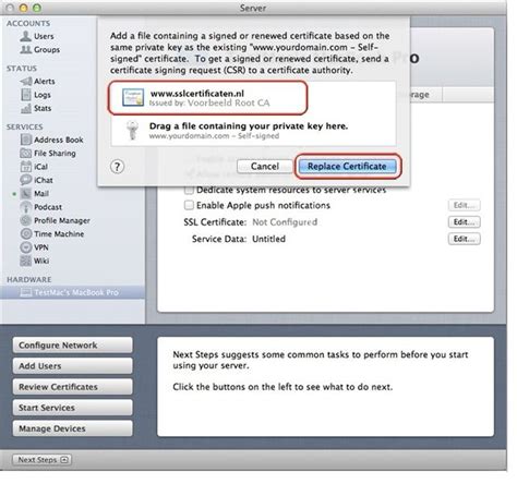 Apple Mac OS X Server Mountain Lion Certificate Installation