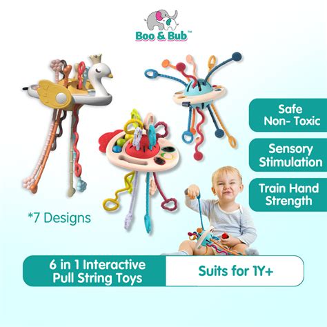 🐘booandbub🐘6 In 1 Activity Toys Educational Interactive Pull String Finger Teether Toy Shopee