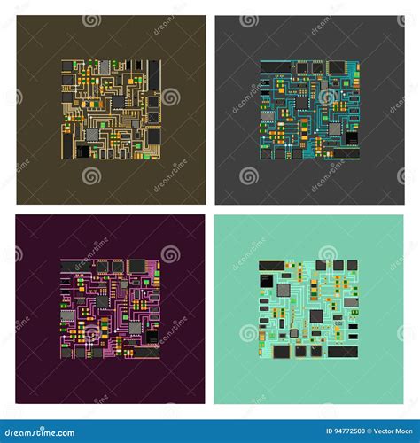 Computer Chip Technology Processor Circuit Motherboard Information System Vector Illustration