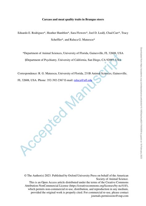 Pdf Carcass And Meat Quality Traits In Brangus Steers