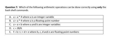 Solved Question 7 Which Of The Following Arithmetic Chegg Com