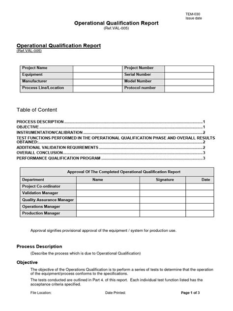 Tem 030 Example Operational Qualification Report Sample Pdf Computing