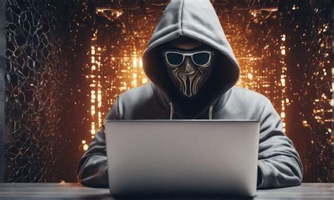 Premium Ai Image Hacker In Hoodie And Mask With Laptophacker In